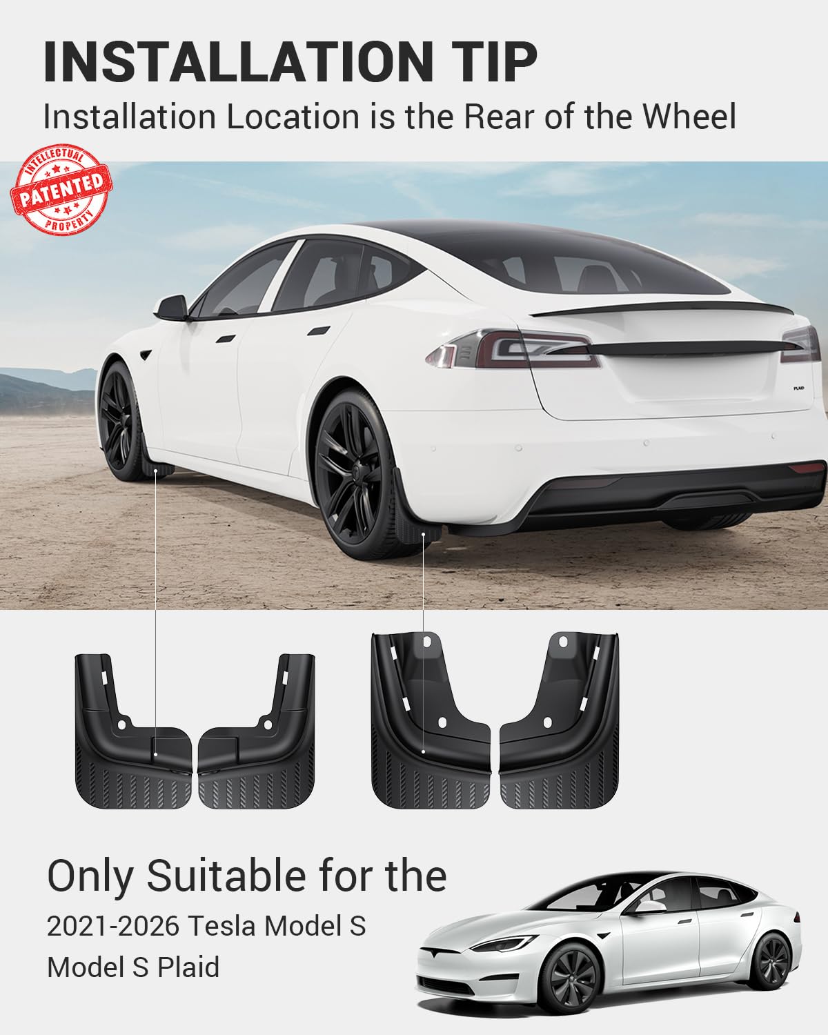 Snapklik.com : 2026-2021 Tesla Model S/Model S Plaid Mud Flaps Splash ...