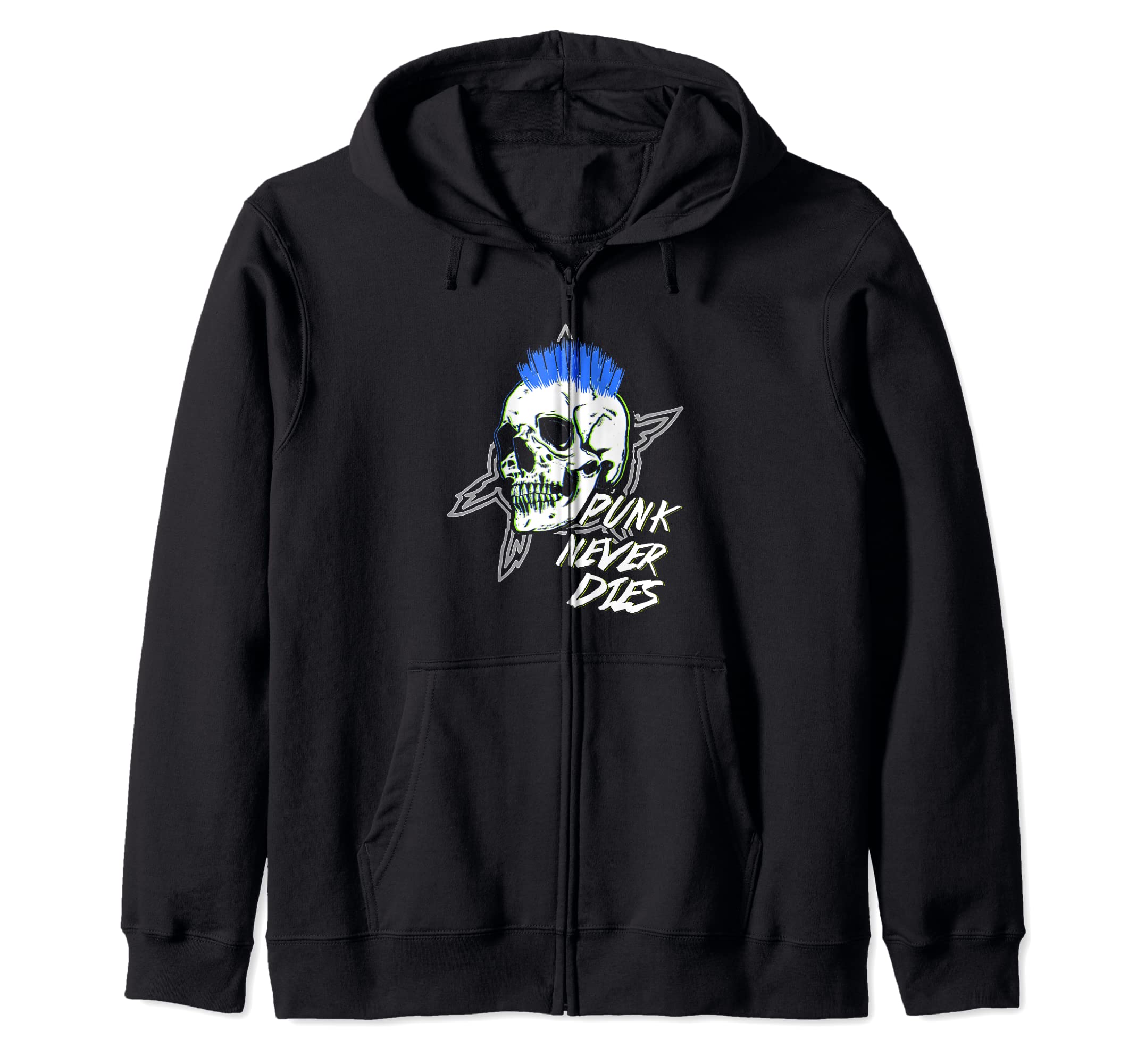 Amazon | Punk never Dies | スケルトンパンクロック | ロッカーパンカー ジップパーカー | オリジナルプリント 通販
