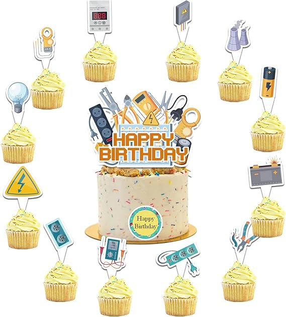 Amazon.com: 25 Pcs Electrician Cake Topper Cupcake Toppers Power ...
