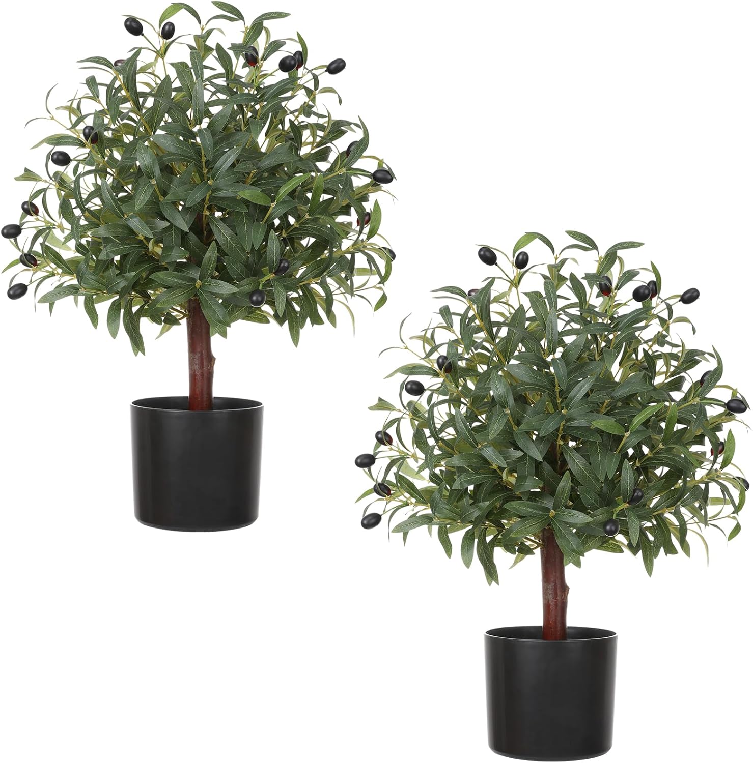 Amazon.com: LUWENER 25” Tall Artificial Olive Topiary Ball Tree Set of ...