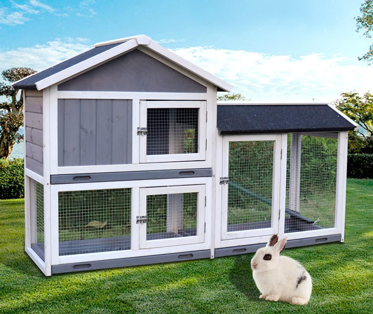 Amazon.com: Goohome 61''L Two Floors Rabbit Hutch Rabbit House Bunny ...