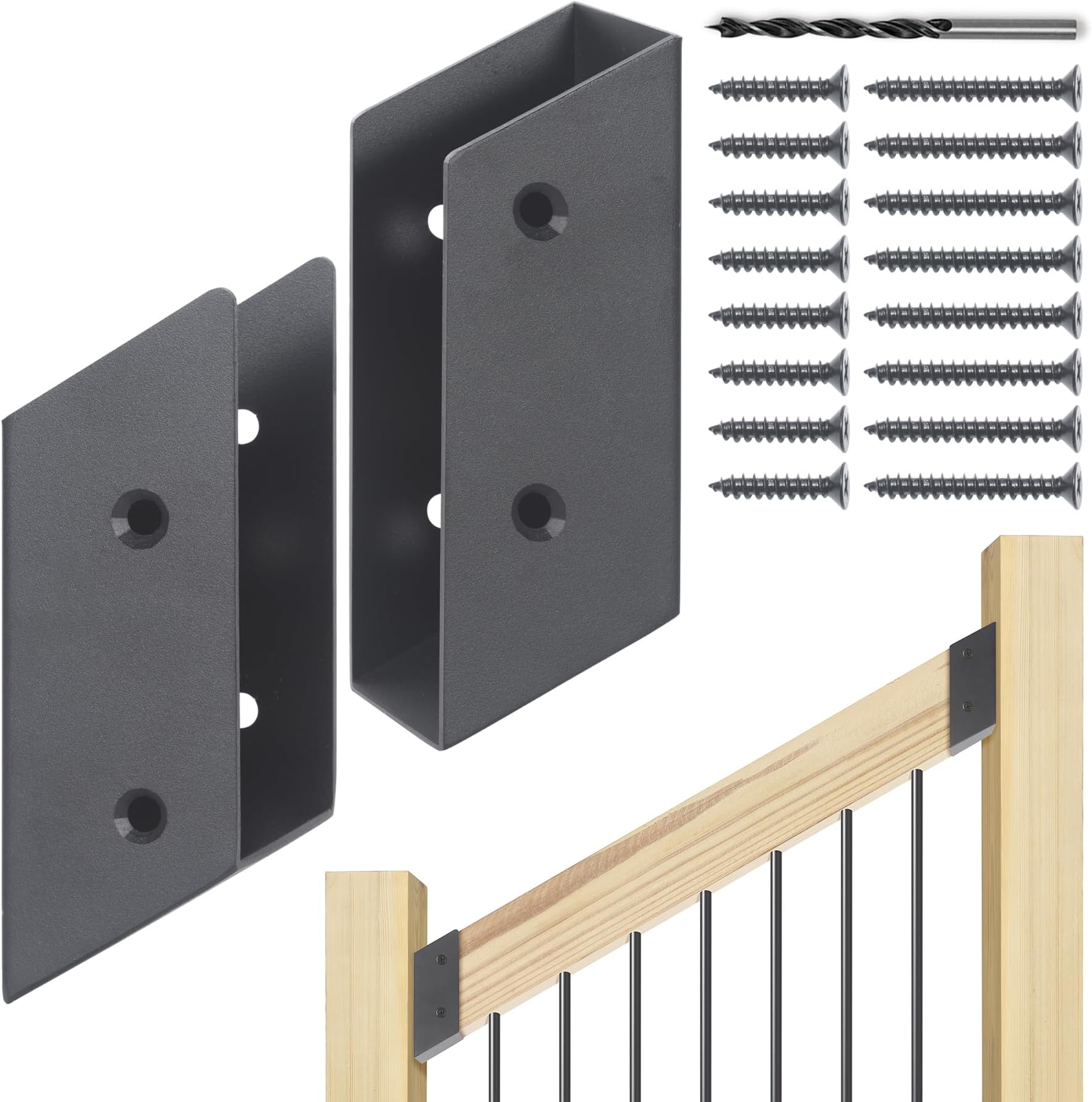 AOKLIT 2x4 Fence Brackets for Wood Rail, 40 Pack Black Deck Railing ...