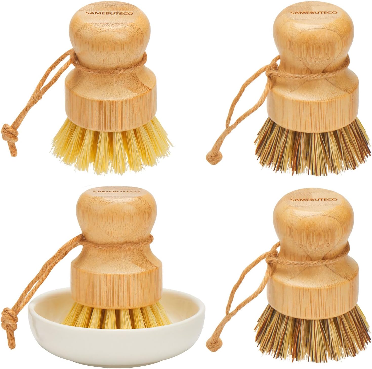 SAMEBUTECO Bamboo Pot Brush Dish Scrub Brushes Set - 5-Pieces Kitchen ...