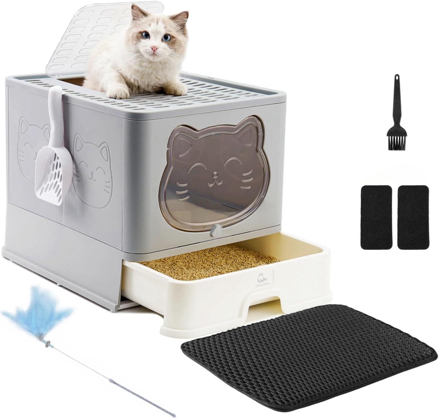 Amazon.com: HelloMiao Fully Enclosed Cat Litter Box with Lid, Foldable ...