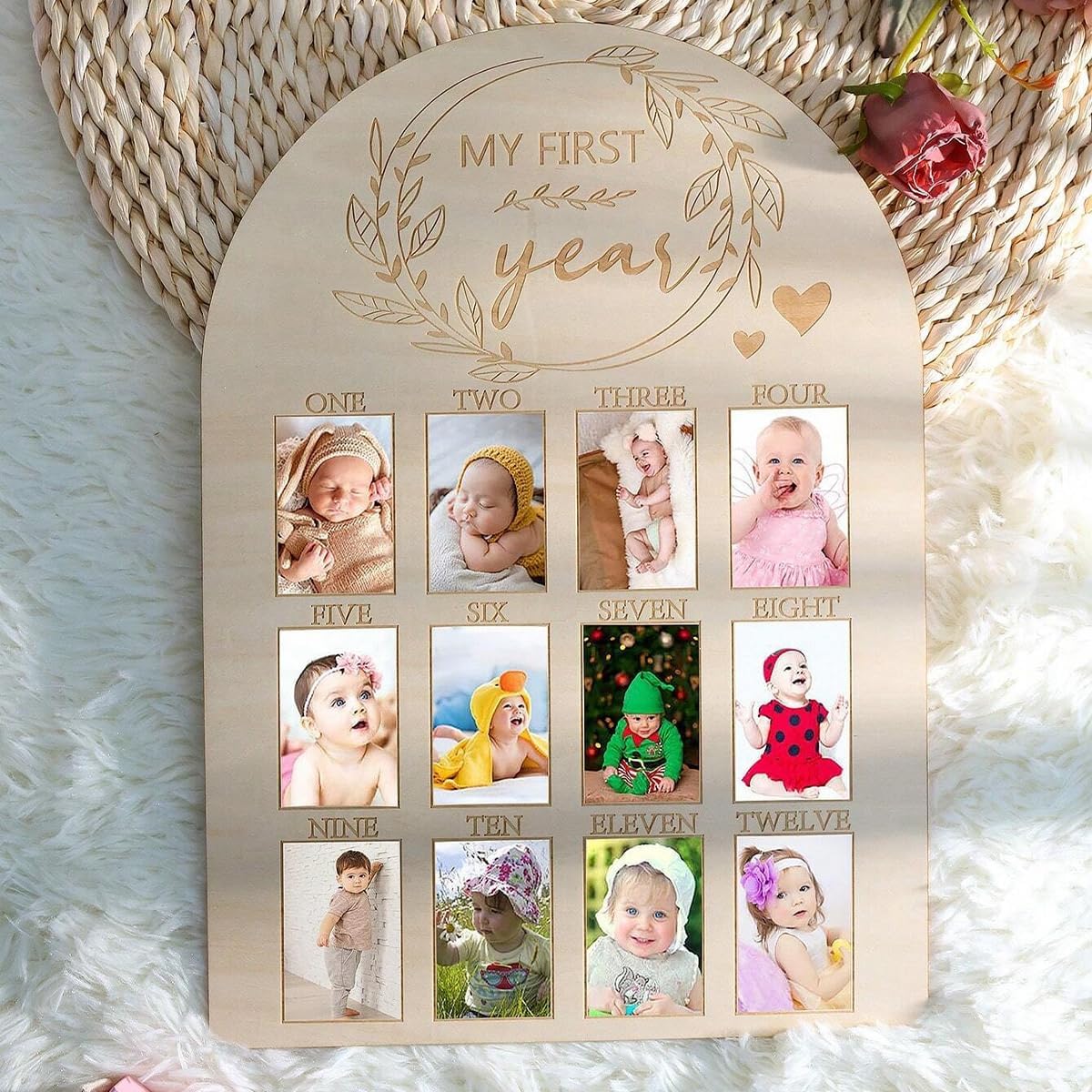 Amazon.com: Ylsteed My First Year Photo Display Wood Board Baby's First ...