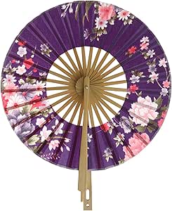 Amazon.com: TONKBEEY Japanese Flower Pocket Folding Hand Fan Round ...