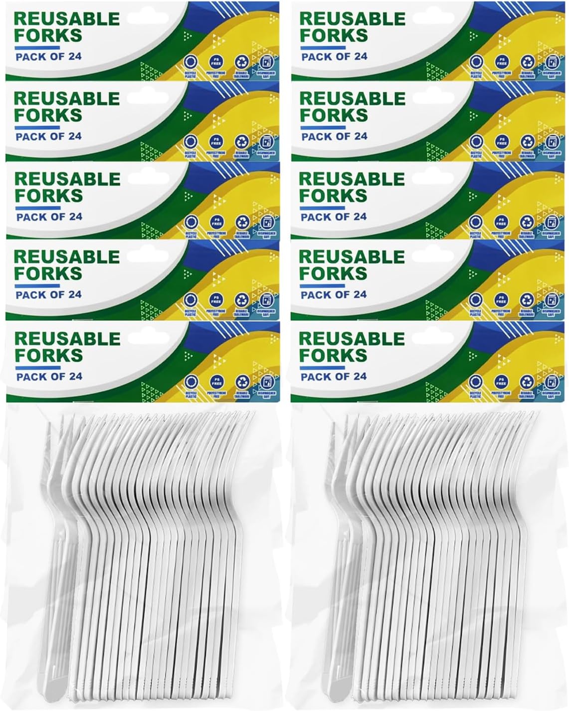 24/96/240 Pieces- Heavy Duty Reusable Plastic Forks White Cutlery Party ...