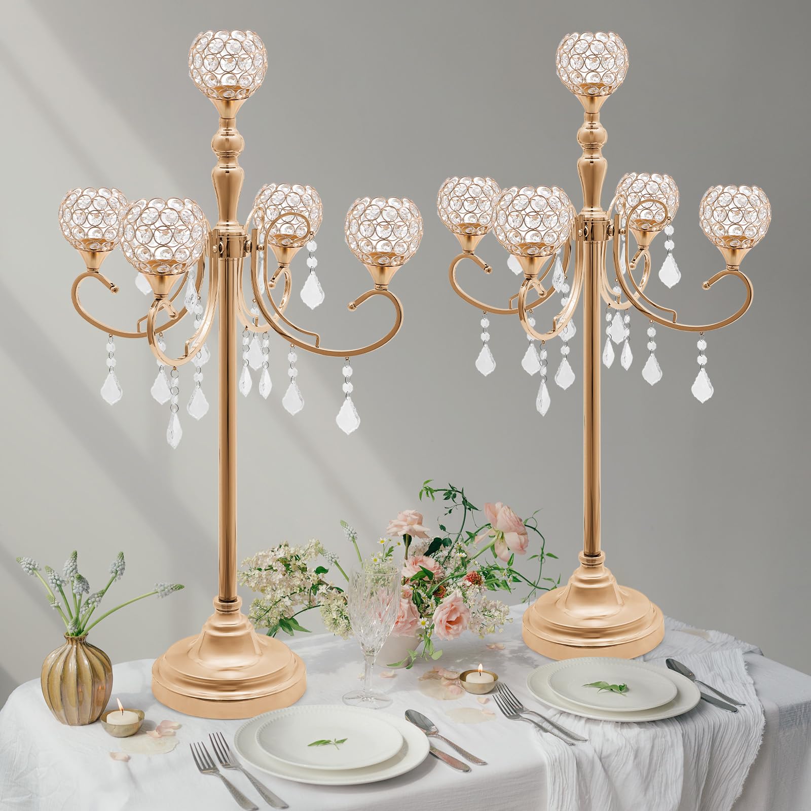 Amazon.com: 2 Pack 5 Arm Candelabra Centerpieces for Tables Gold ...