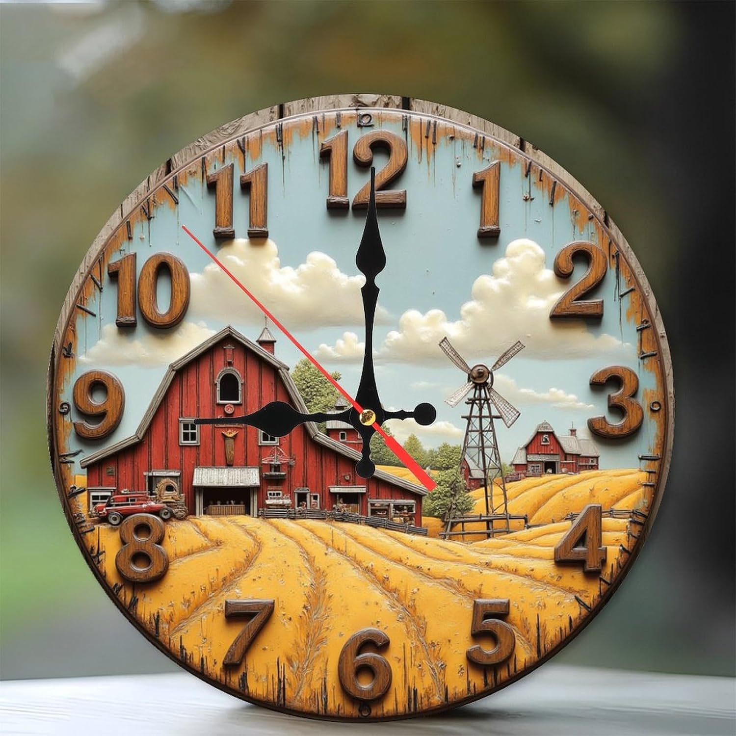 Amazon.com: SEMARY Farmhouse Barn Clock Wall Decor Rustic Country Scene ...