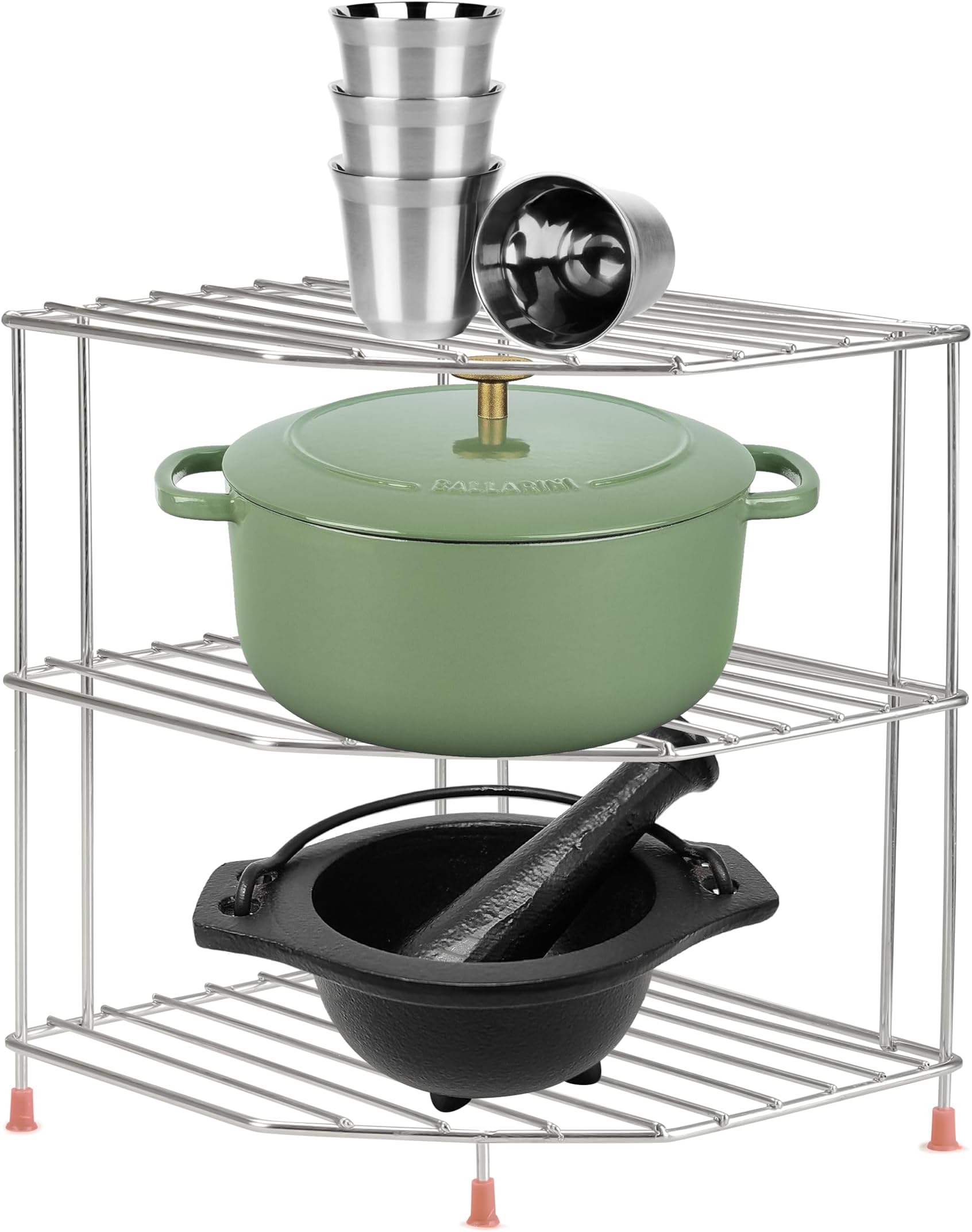 Naoe 3-Tier Kitchen Corner Shelf Rack - Metal - Rust Resistant - Plates ...