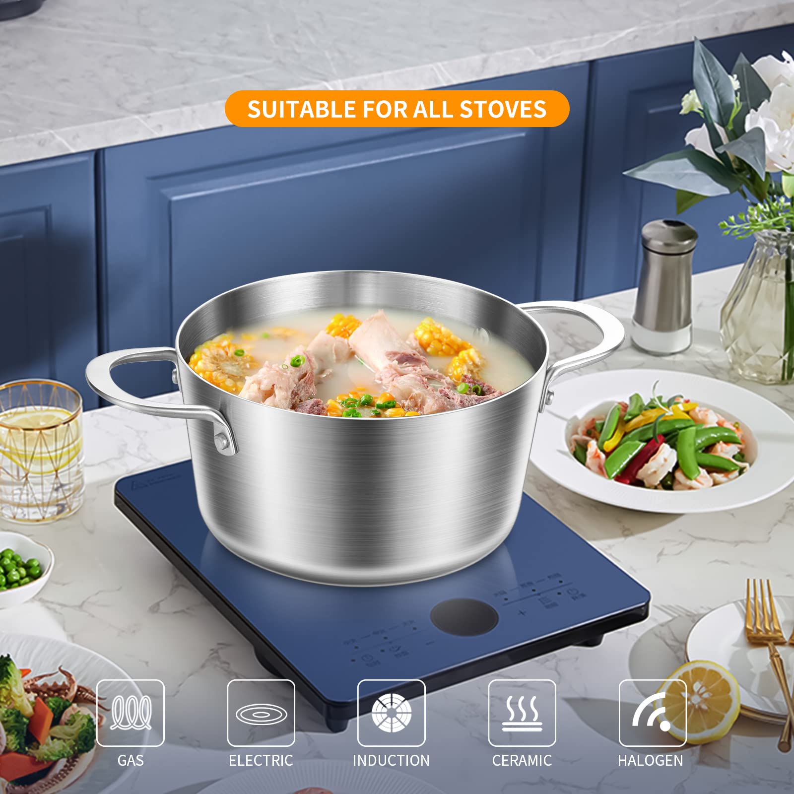 LOLYKITCH Whole Body Tri-Ply Stainless Steel 5QT Stock Pot, Saucepan ...