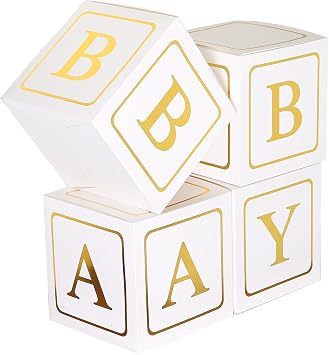 Amazon.com: BABY Balloons Box with 4 PCS White Balloon Boxes and Golden ...