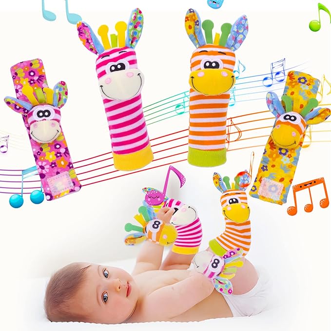 Amazon.com: PADONISE Wrist Rattles Baby Socks Baby Toys Set Soft ...