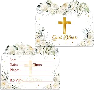 Amazon.com : Menipros 20Pcs White God Bless Party Invitations Cards God ...
