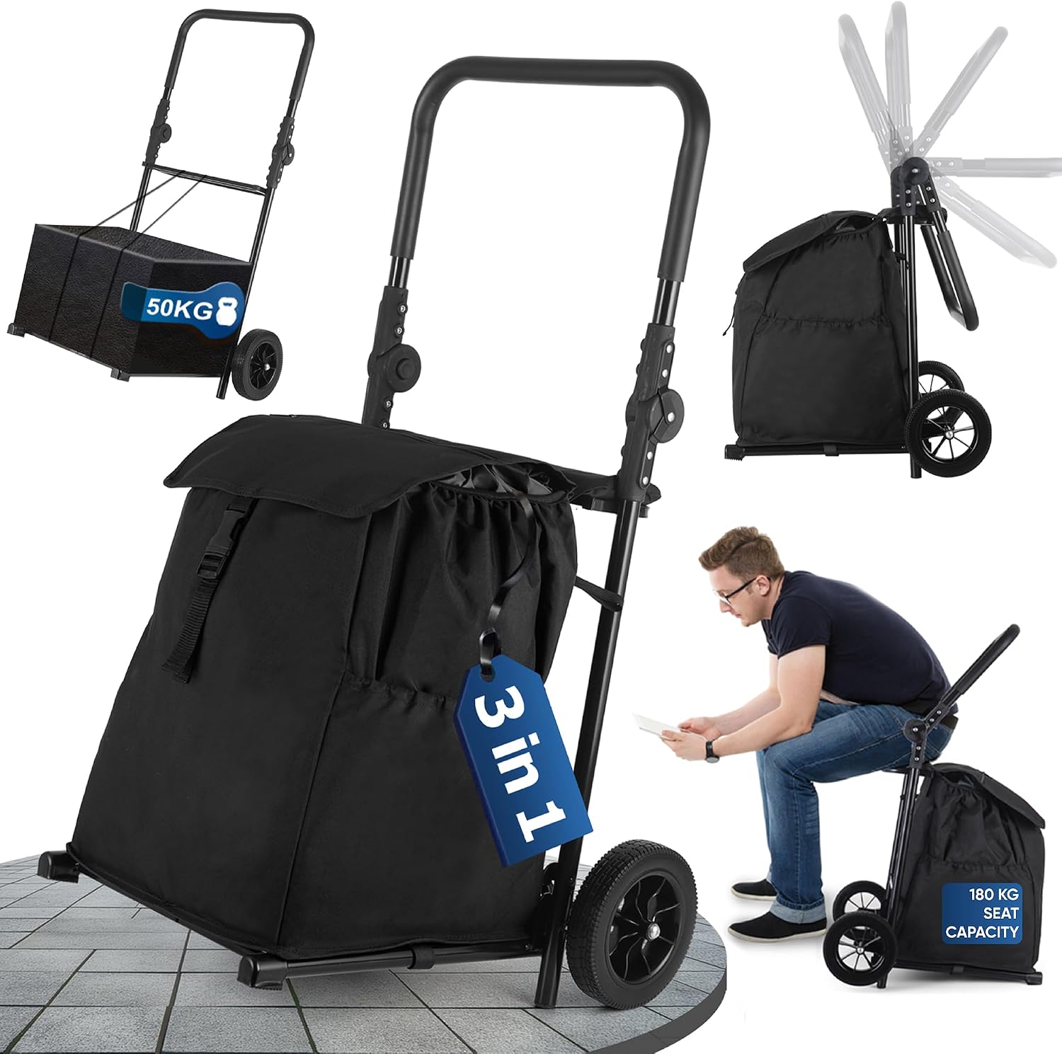 3-in-1 Shopping Cart for Groceries, 120L Expandable Grocery Cart on ...