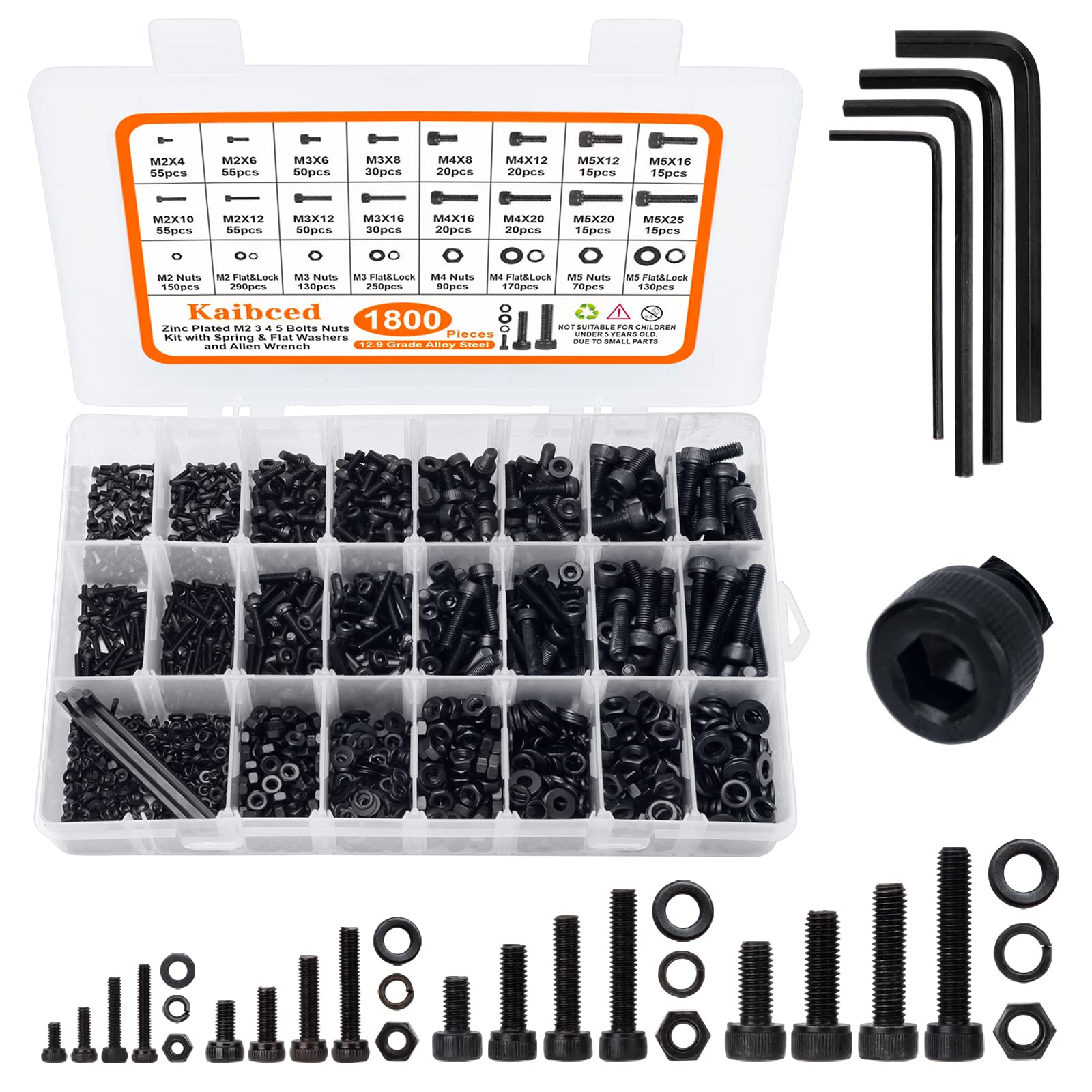 Snapklik.com : 1800Pcs M2 M3 M4 M5 Metric Screw Assortment Kit, Grade ...
