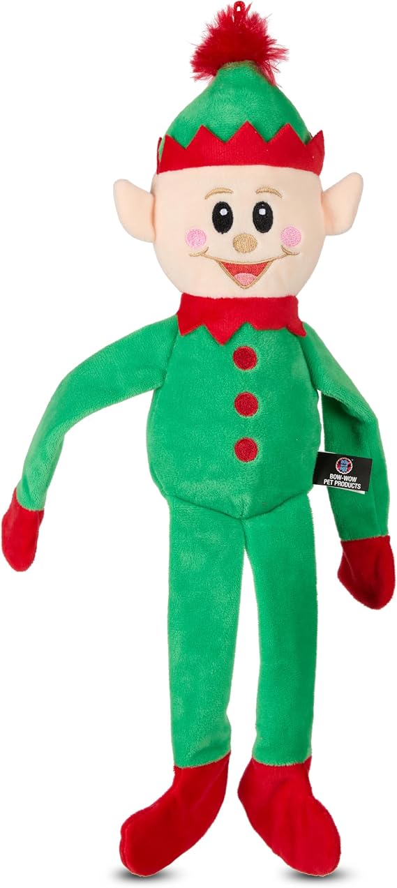 Pet Supplies : Bow Wow Pet Holiday Elf Stuffing-Free Plush Squeaky Dog ...