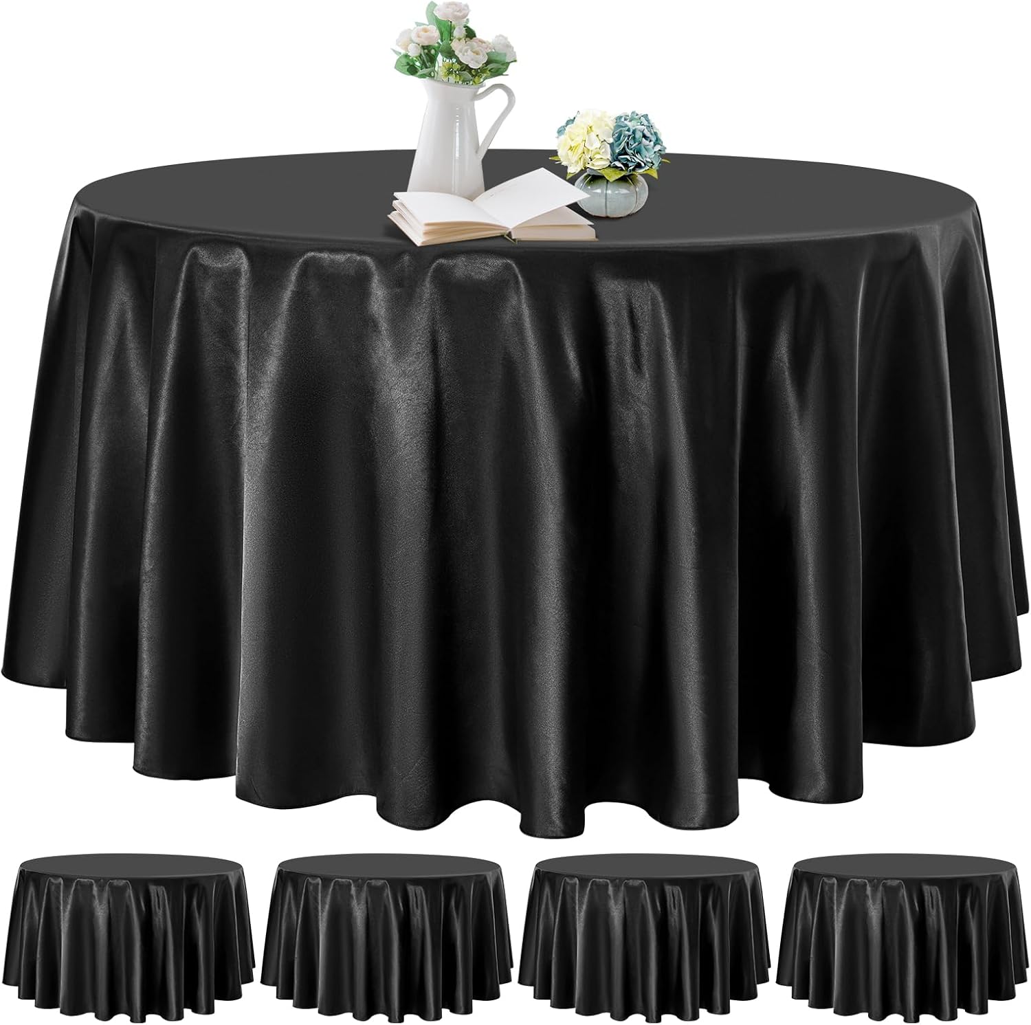 5 Pack 108 Inch Black Round Tablecloth Premium Satin Tablecloth Table ...
