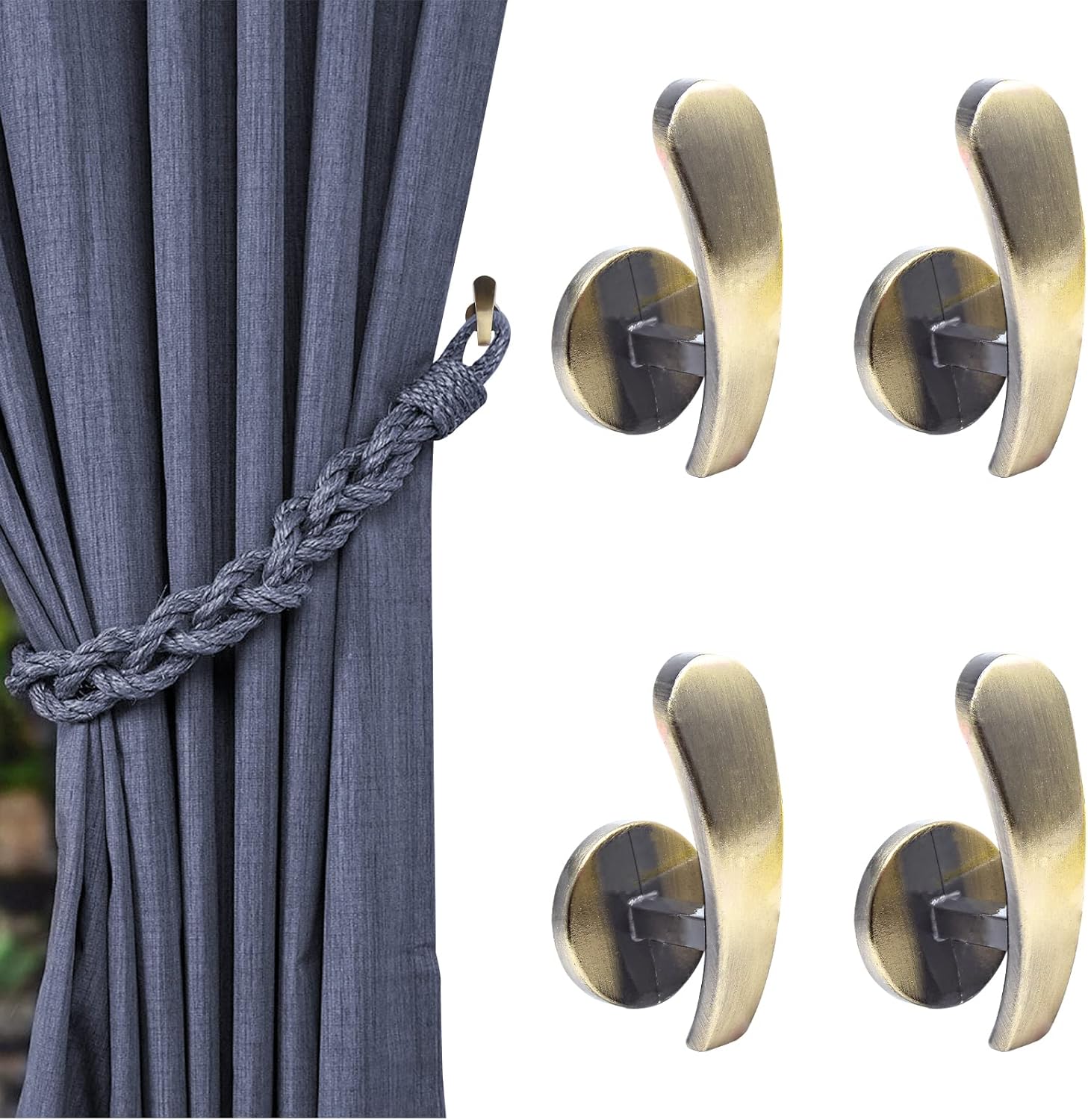 Rierdge 4 Pack Bronze Curtain Tieback Hooks, Curtain Holdback Hooks for ...