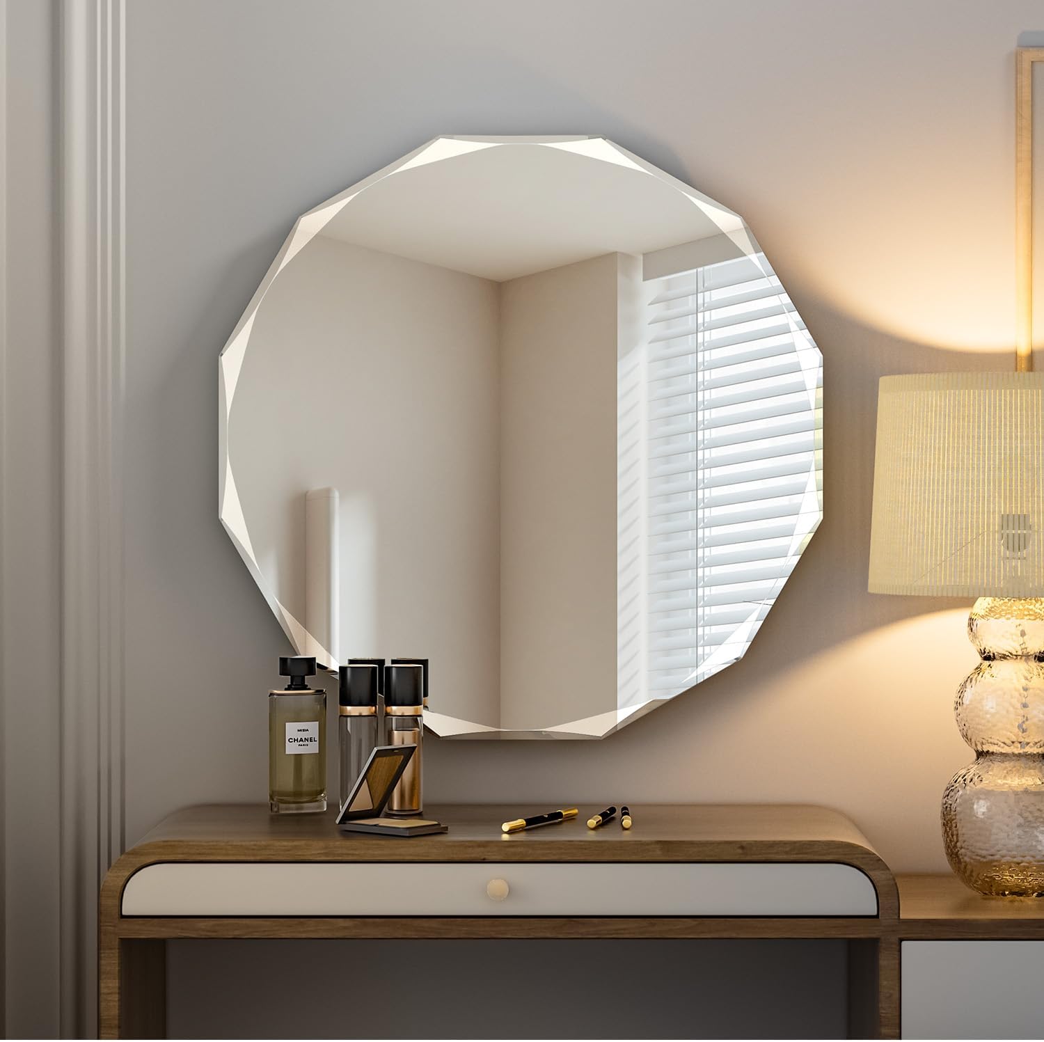 Amazon.com: SNUGACE Single Beveled Edge Circle Mirror Frameless Wall ...