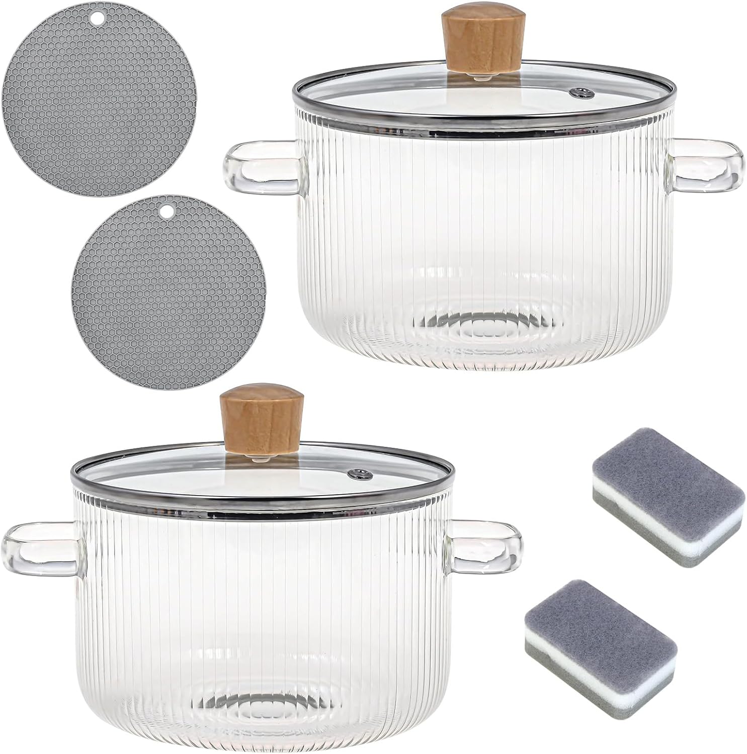 Amazon.com: Sibosen 2 Pcs Clear Glass Pots for Cooking on Stove 1.35 L ...