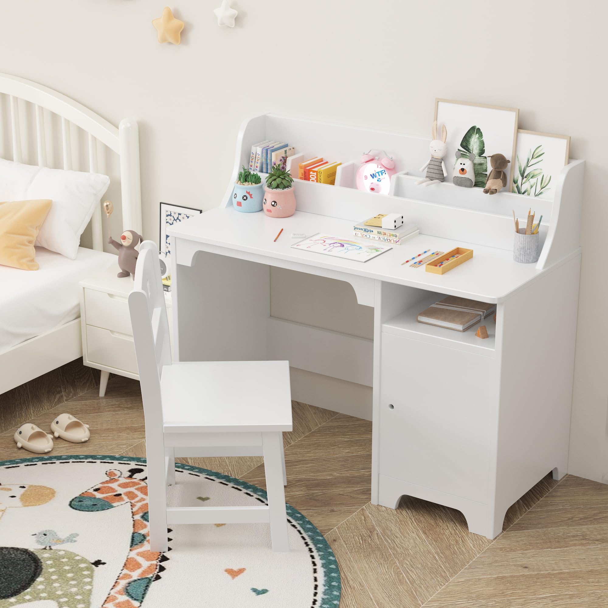 Amazon.com: Kids Study Desk with Chair,Wooden Children Study Table ...