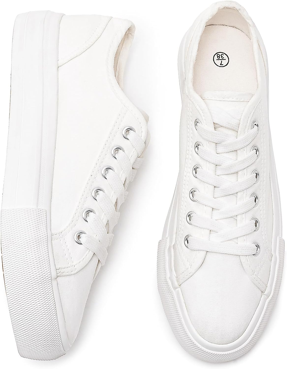 Women's Platform White Sneakers Low Top Canvas Sneakers Lace-up Shoes ...