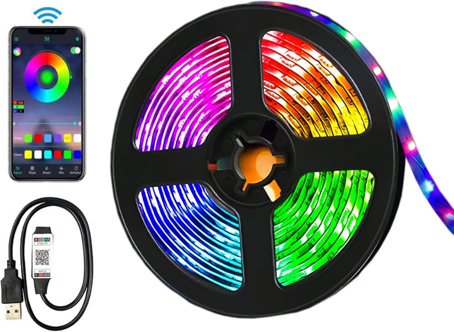 Amazon.co.jp: led テープライト RGB LEDテープライト 5m 3m 調光 スマホ操作 高輝度 USB 給電 テープライト LED タイマー付き パソコン LEDテープ ...