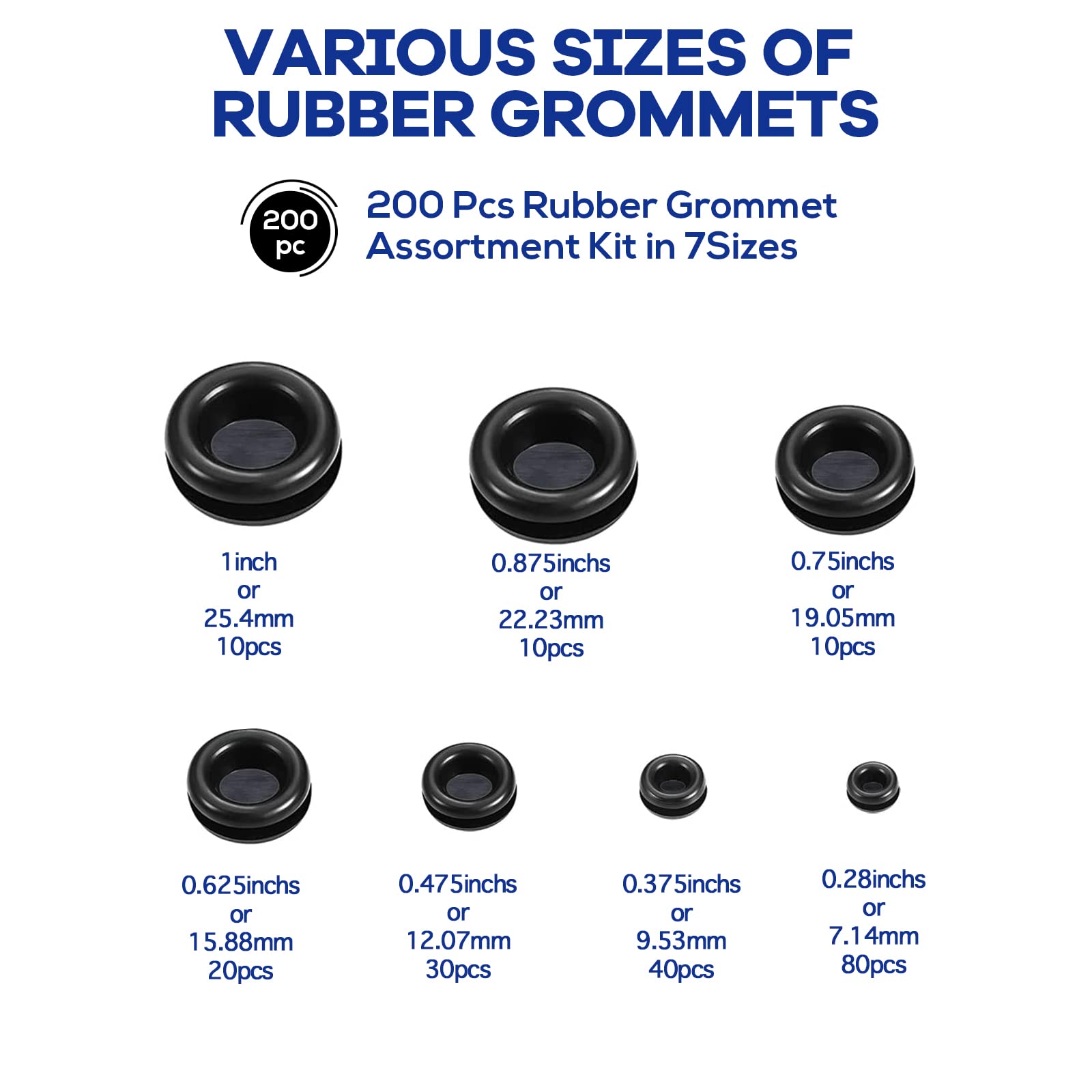 Snapklik.com : Boatsea 200Pcs 7 Sizes Rubber Grommet Assortment Kit ...