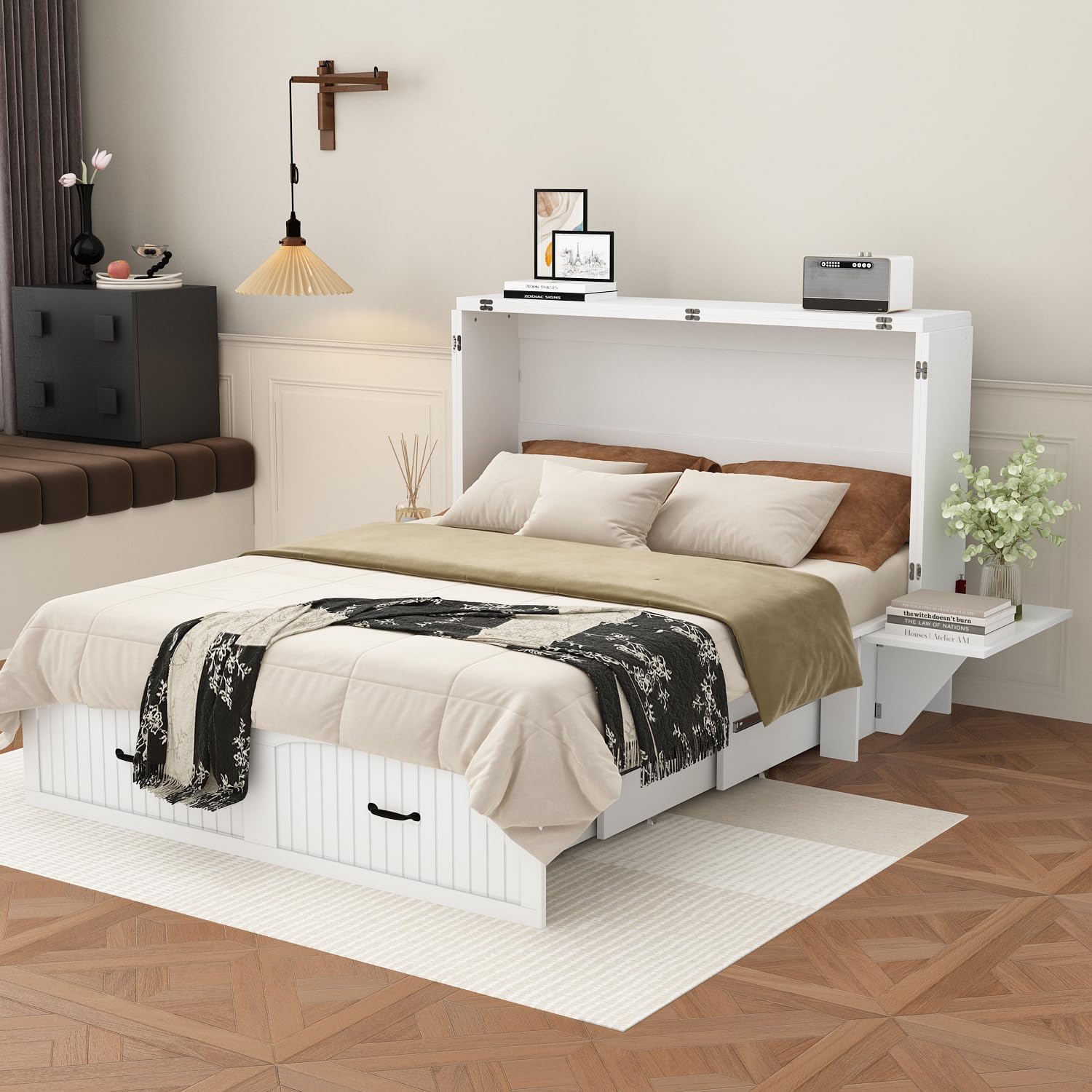 Amazon.com: WOODTIME 2-in-1 Full Size Murphy Bed with 2 Built-in ...