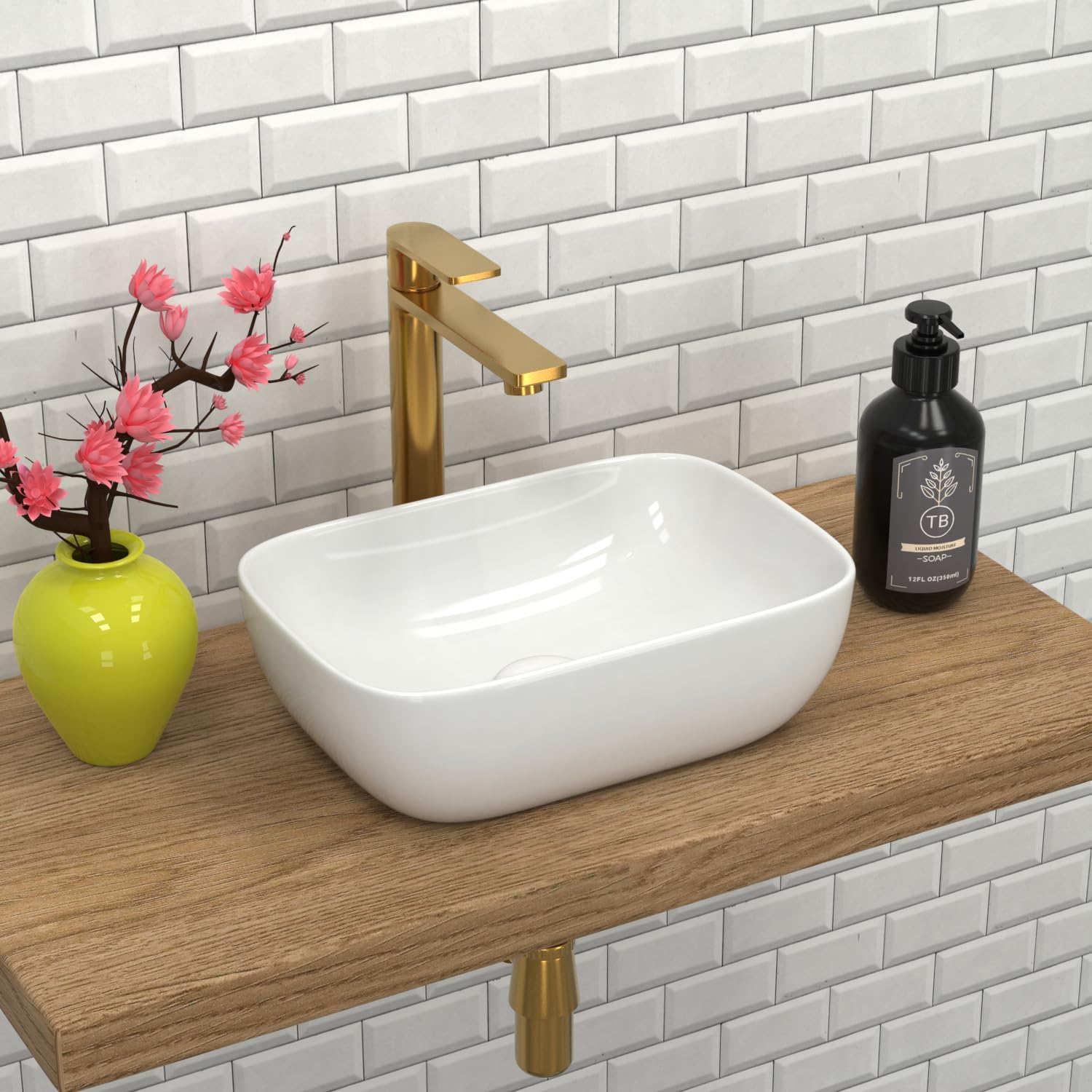 J-FAMILY Petit lavabo de salle de bain de 36,8 x 25,4 cm au-dessus du ...