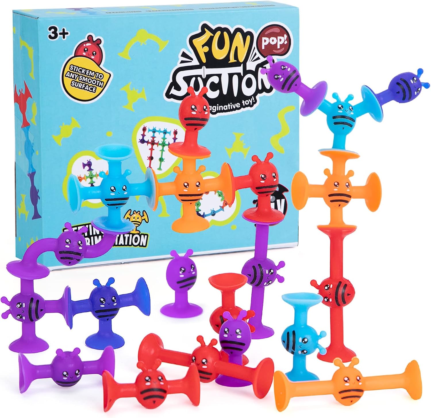 Amazon.com: Pugimtoy Suction Toys Bath Toy Set,19 Pcs Slicone Sucker ...