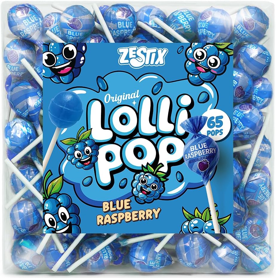 Amazon.com : Blue Raspberry Mini Lollipops – 65 Count Bulk Candy Pack ...