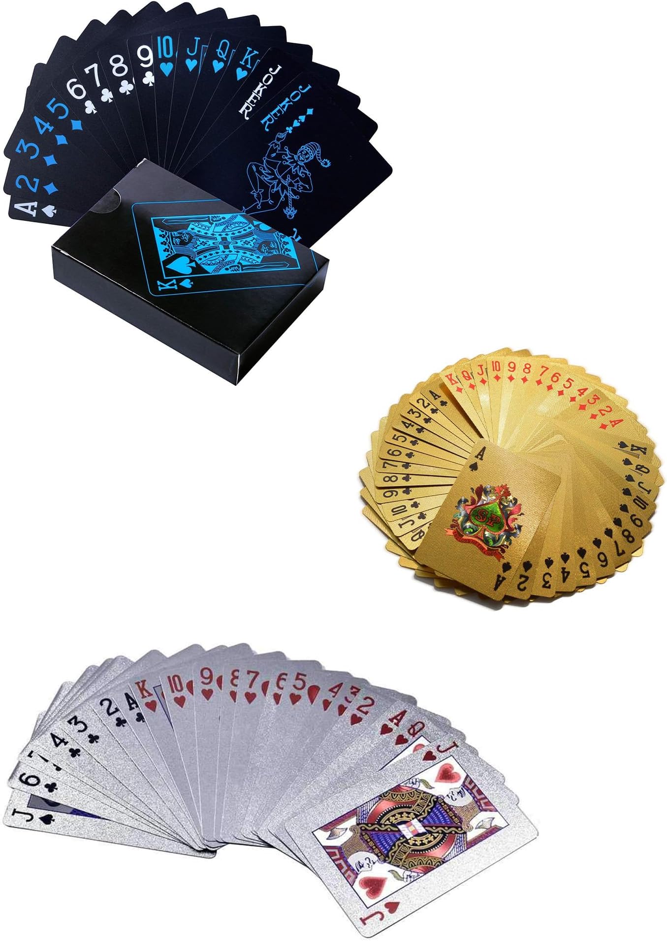 Magicwand 24 K Plated Poker Playing Cards【Pack of Gold,Silver,Black ...