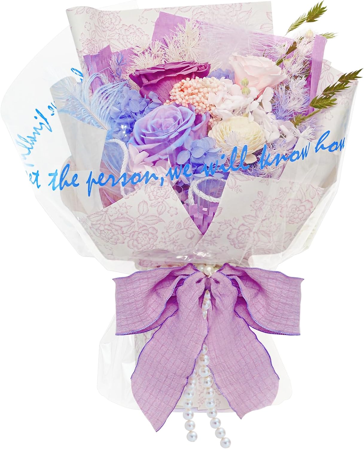 Amazon.com: Bloom's Diary Purple Flowers Bouquet with Pearl Chain ...