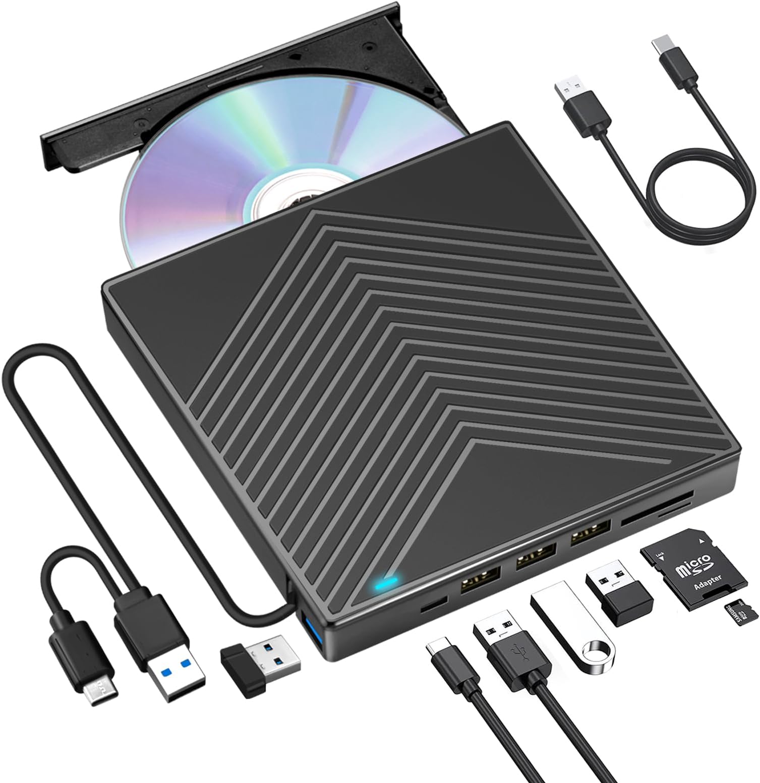 Amazon.com: ROOFULL External CD DVD Drive, 8 in 1 USB 3.0 CD/DVD-ROM ...