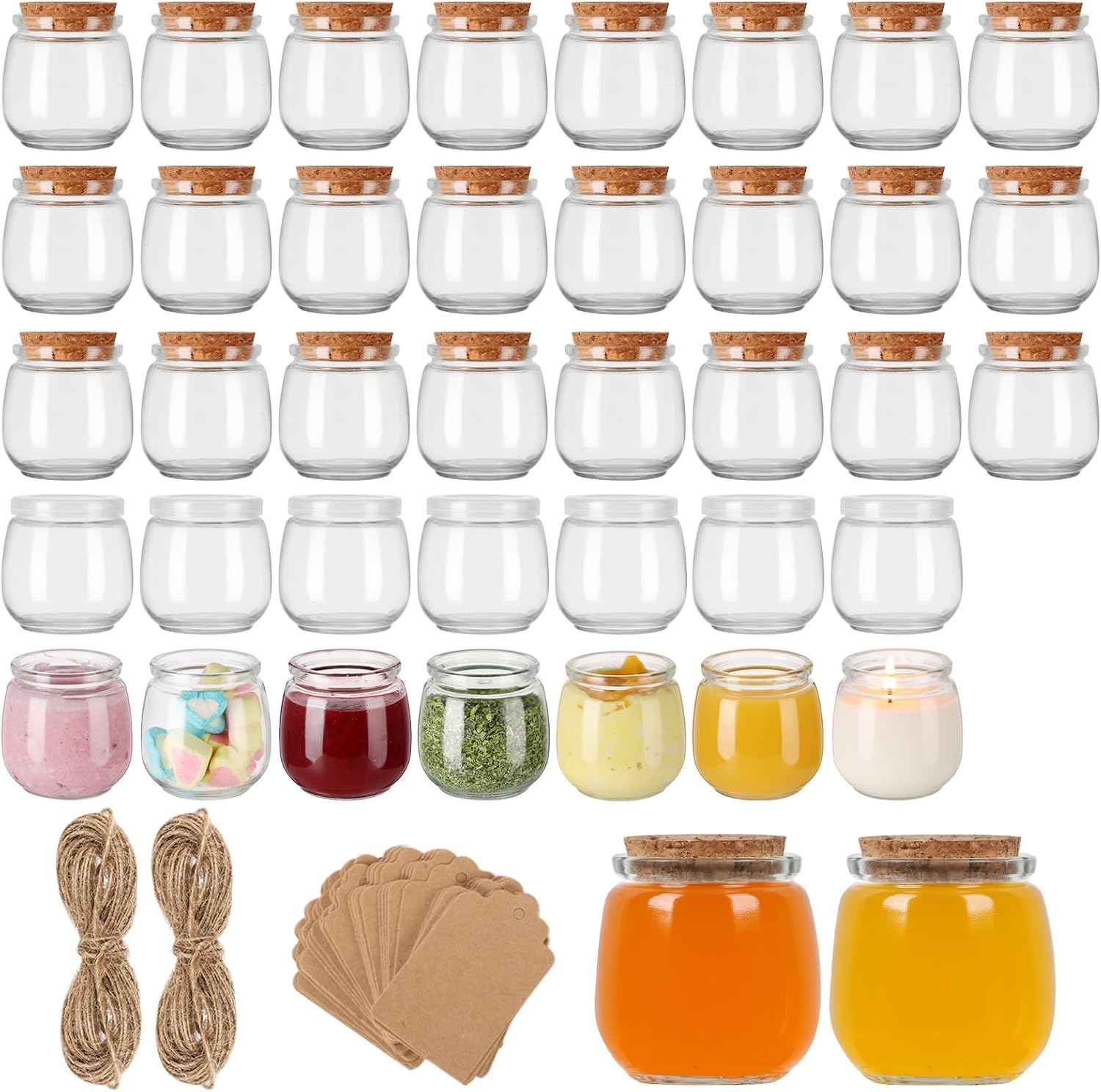 Amazon.com: 7oz Glass Jars with Cork & PE Lids 40Pack, Small Glass ...