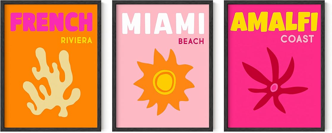 Amazon.com: HAUS AND HUES Preppy Wall Art – Set of 3 Colorful Travel ...