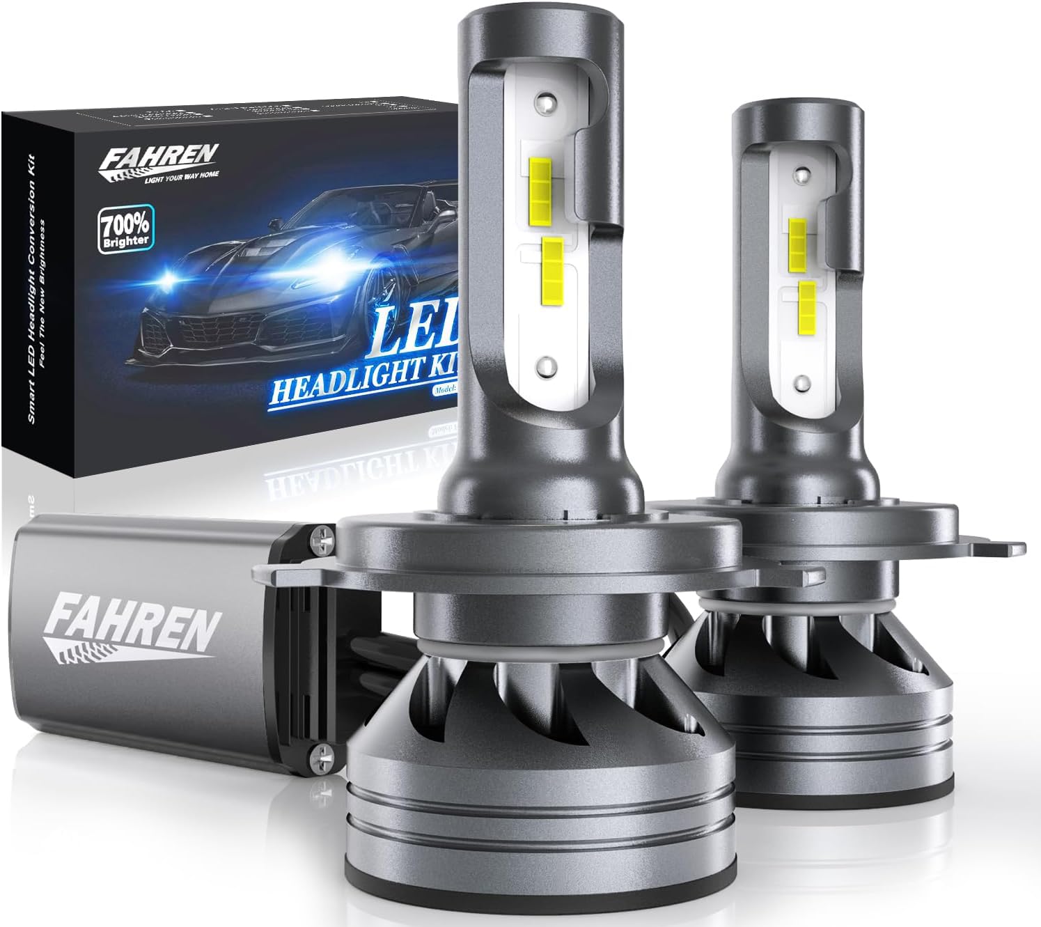 FAHREN H4/9003/HB2 LED Headlight Bulbs, 28000 Lumens 700% Super Bright ...