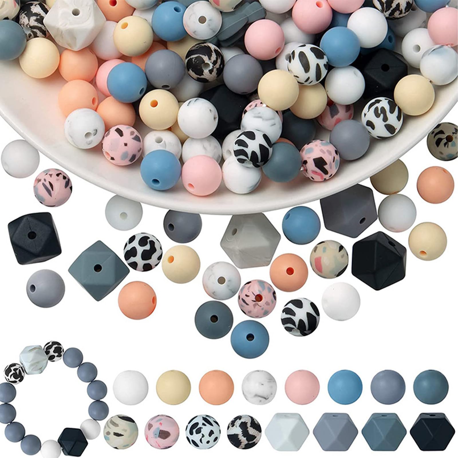 Silicone Beads Kit 104pcs,14mm Hexagon Beads,DIY Silicone Beads for ...
