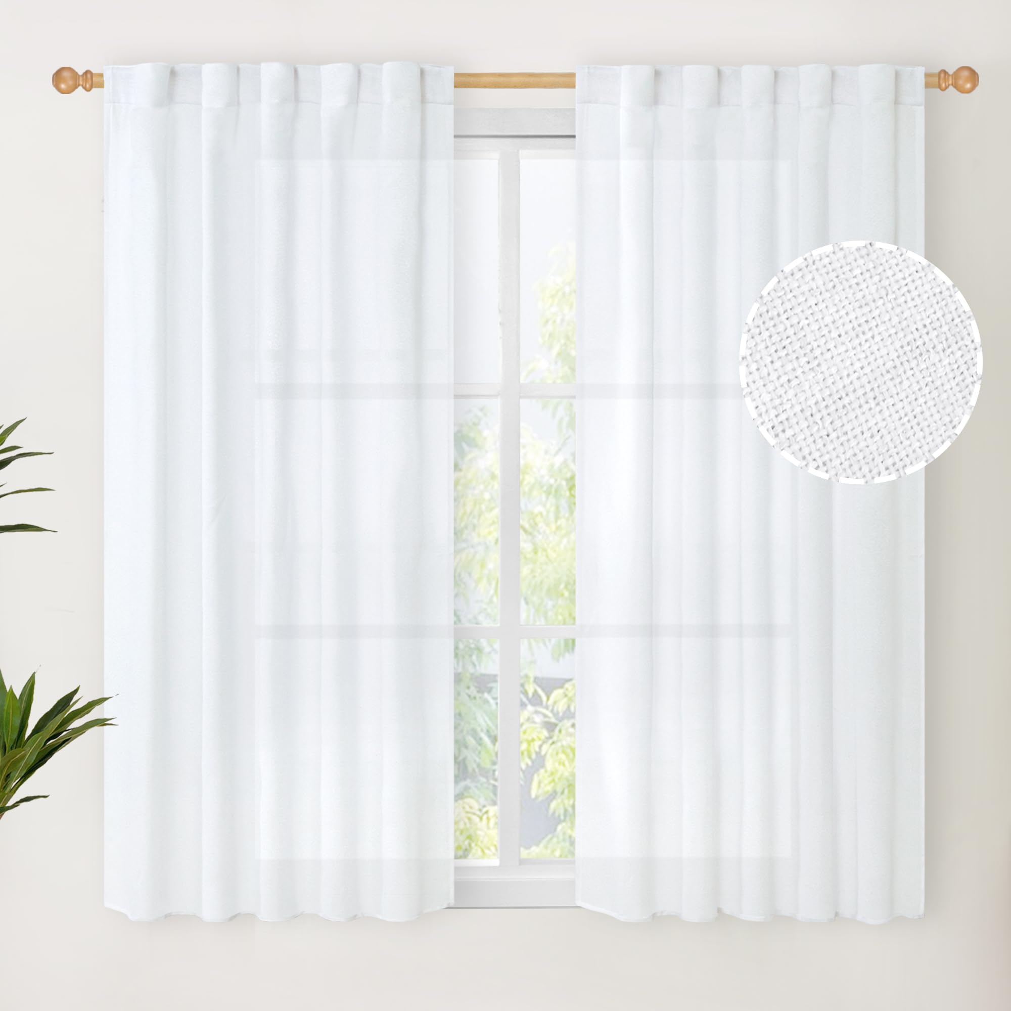 Amazon.com: YoungsTex 40 Inch Length White Linen Curtains for Kitchen ...