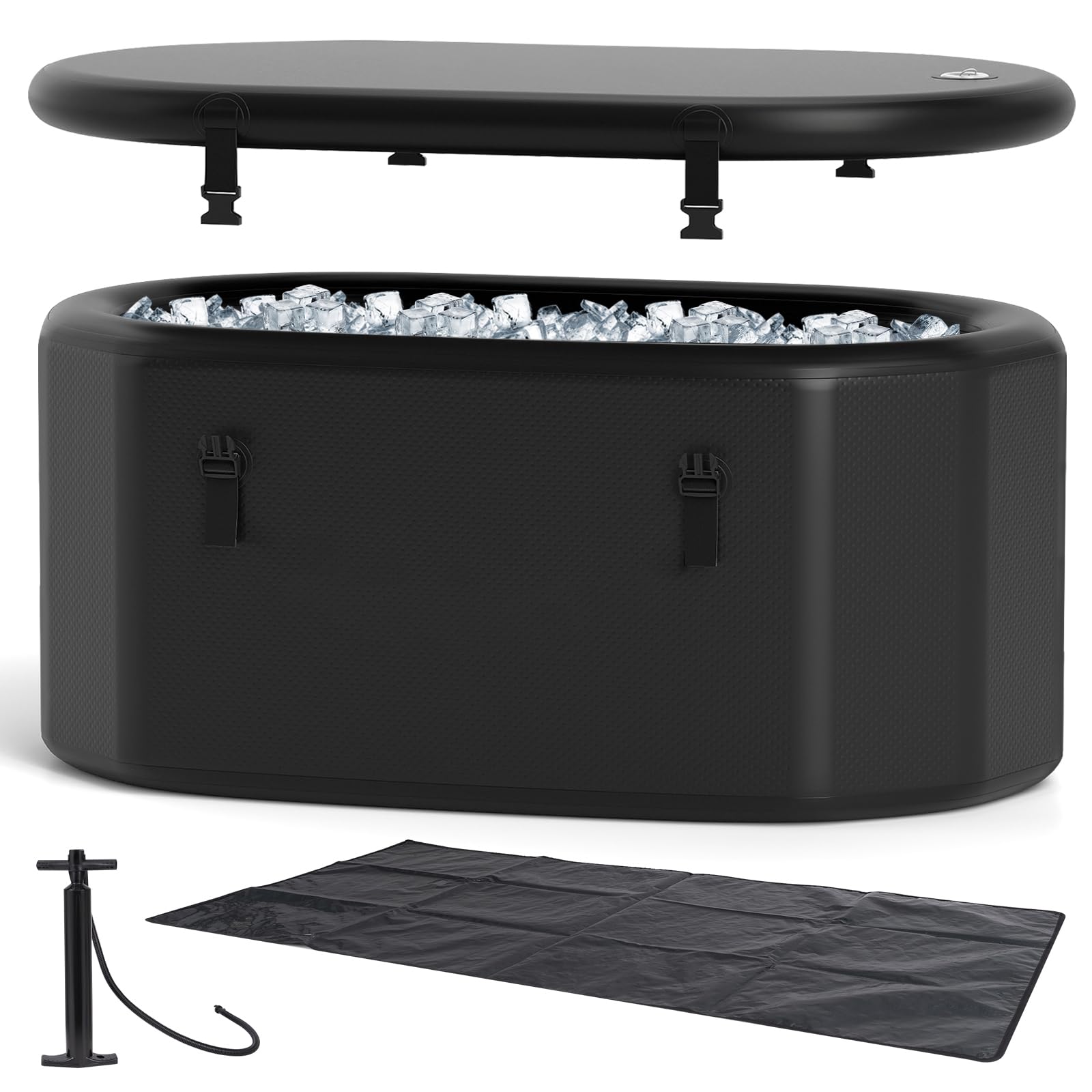 Goplus XL 129 Gal Inflatable Cold Plunge Tub, Oval Ice Bath Tub for ...