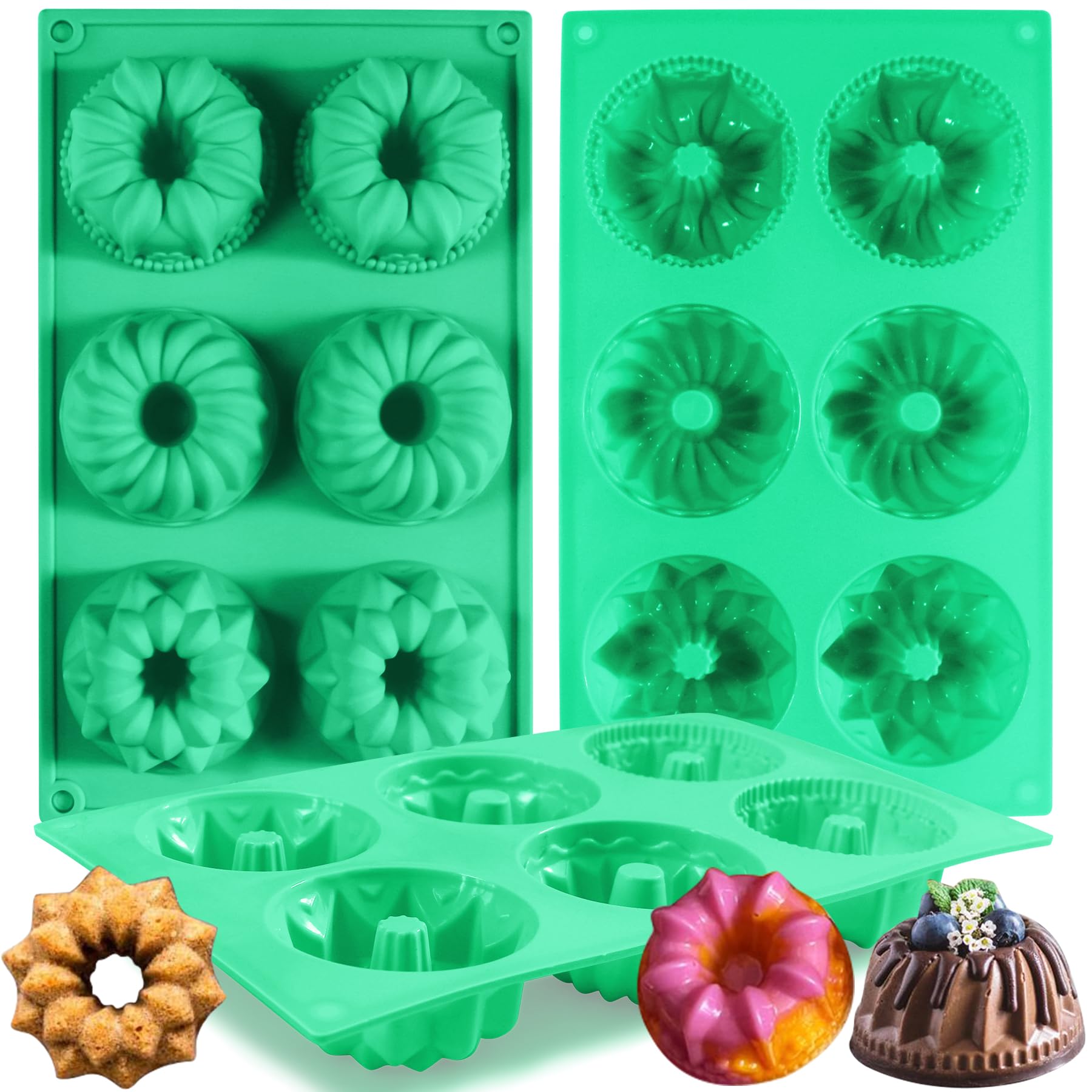 Amazon.com: Zorazio 3Pcs Silicone Bundt Cake Pan, Non-stick Mix Mini ...