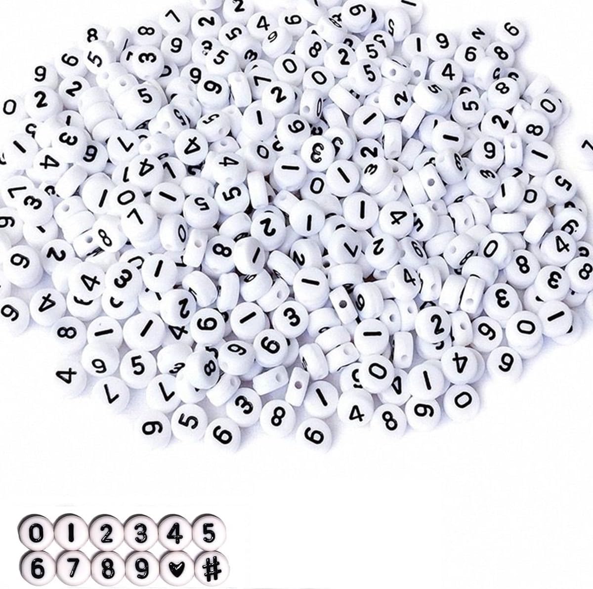 LORJE 660Pcs Number Beads 4x7mm Mixed Number Hash Symbol Beads Acrylic ...