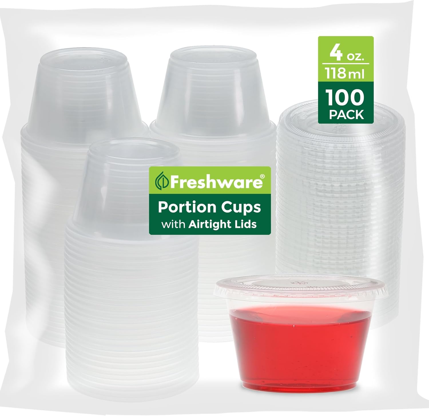 Amazon.com: Freshware Plastic Portion Cups with Lids [4-Ounce, 100 Sets ...