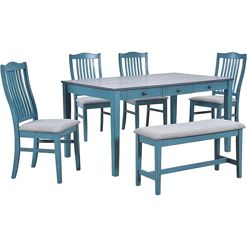 Amazon.com - Vintage 6-Piece Dining Table Set, Solid Wood Kitchen ...