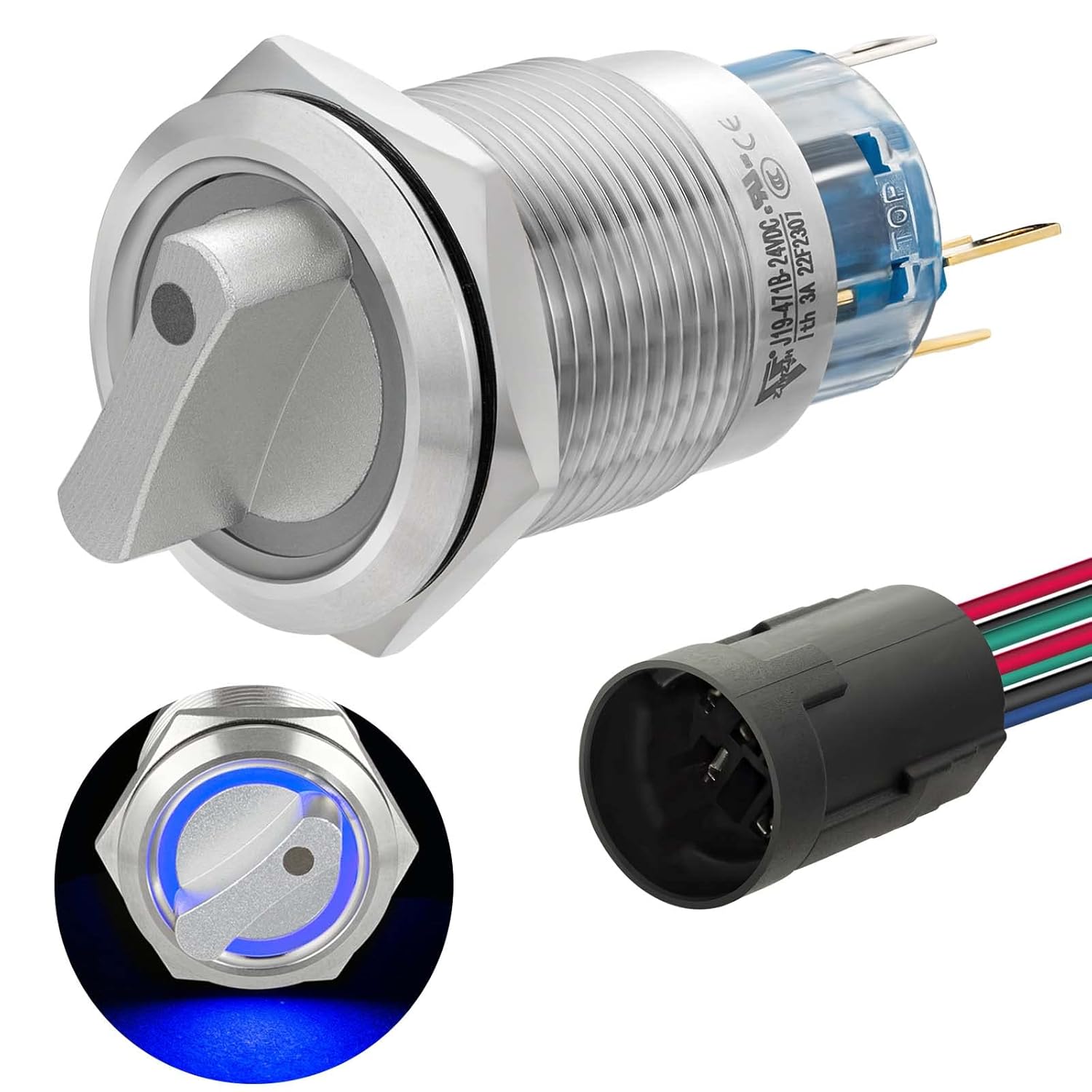 ZJWZJH Rotary Switch 19mm 2 Positions with Blue LED Light On Off ...