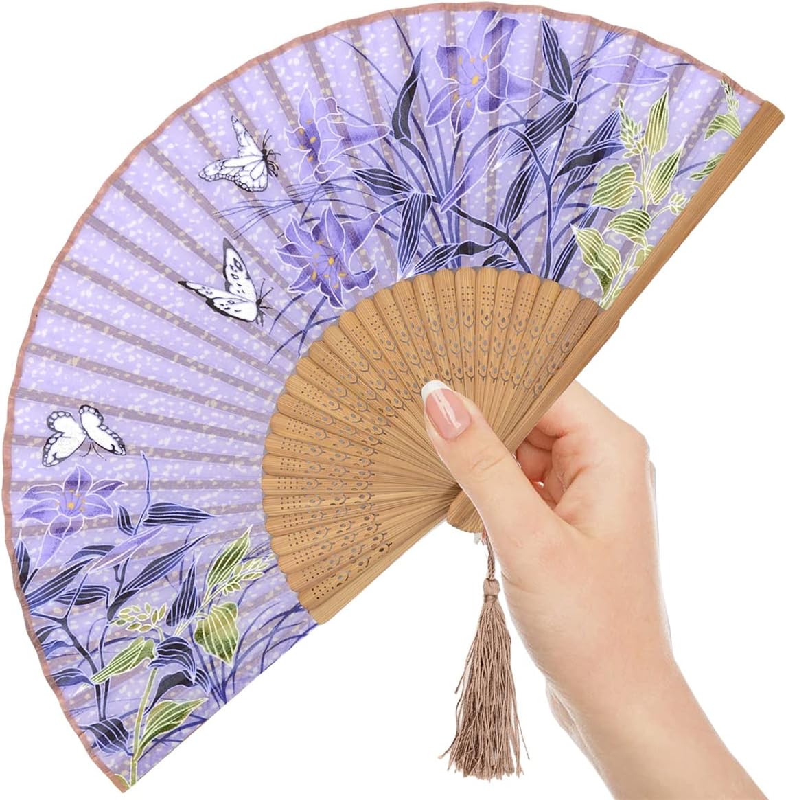 Amazon.com: Lysa Hand Held Bamboo Silk Folding Fan Hand Fan - with a ...