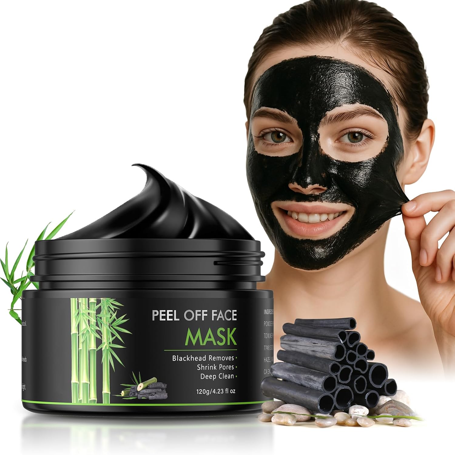 Blackhead Remover Mask for Women & Men, Bamboo Charcoal Peel Off Black ...