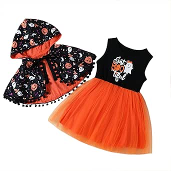 Amazon.com: Baby Girl Halloween Costumes Sleeveless Print Tulle Princess Dress Pumpkin Pattern ...